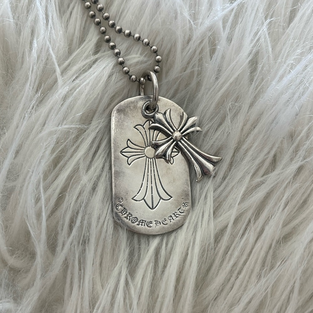 Chrome Hearts Cross Dog Tag With Necklace - Gem